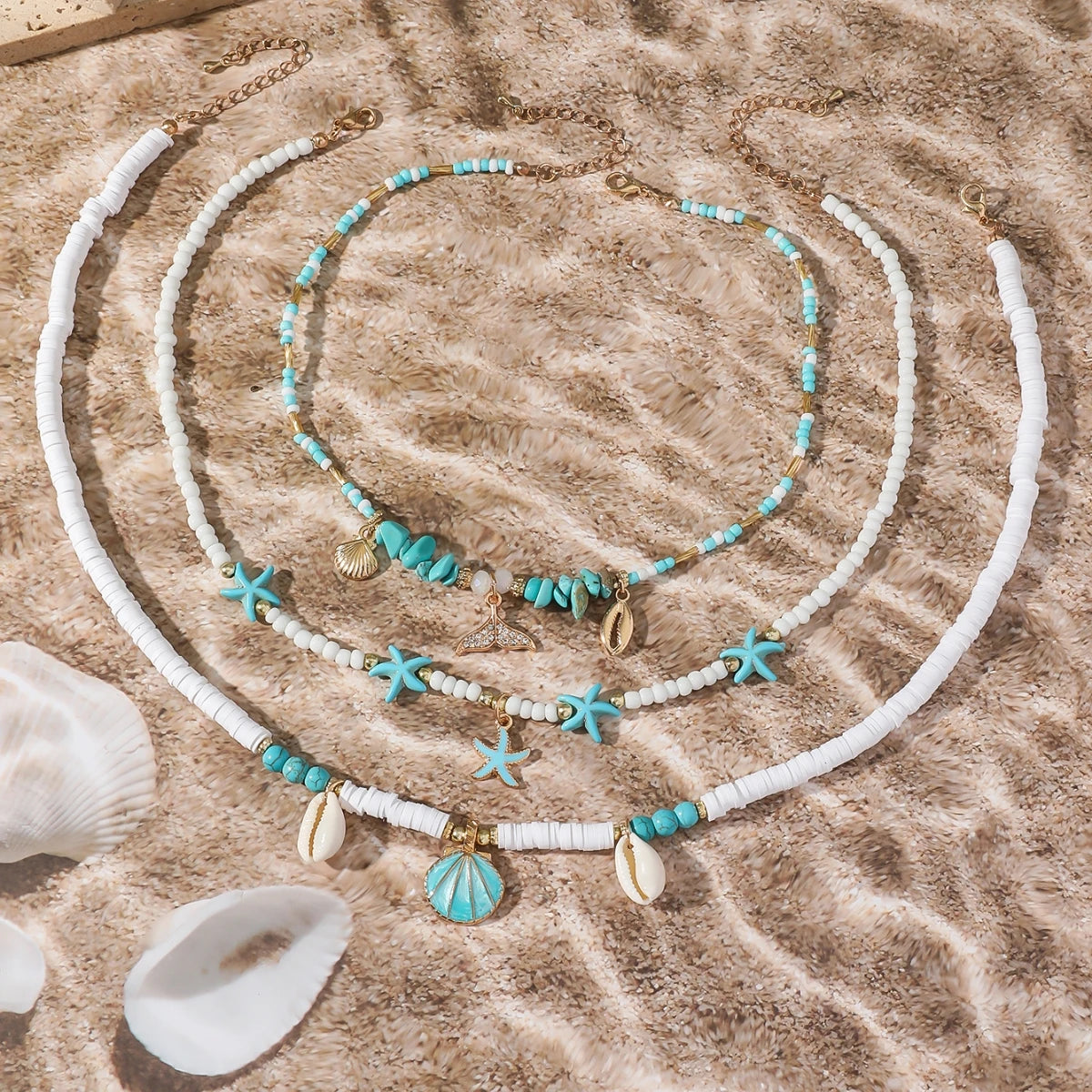 Bohemain Vintage Shell Starfish Multi Layered Necklace for Women Ethnic ...